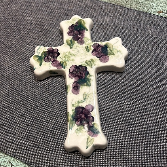 so Texas | Art | Handpainted Porcelain Cross With Grape Clusters Signed ...